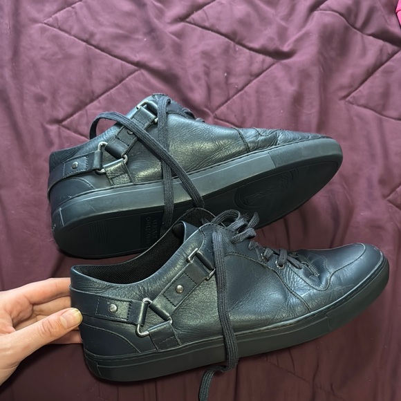 Versace Collection | Shoes | Mens Black Leather Sneakers | Poshmark